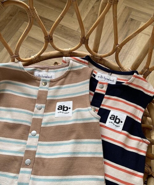 aBity select（アビティセレクト）の「ABITYネーム マルチボーダースウェット ノースリーブオールインワン（ロンパース）」 - WEAR
