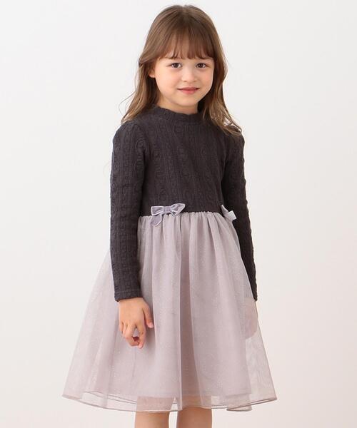 any Fam（エニィファム）の「【140-150cm】ケーブルニットxラメチュール ワンピース（ワンピース）」 - WEAR