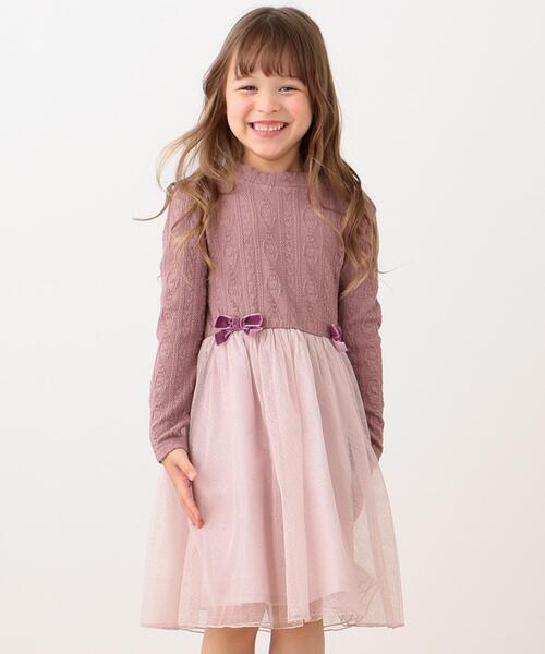 any Fam（エニィファム）の「【140-150cm】ケーブルニットxラメチュール ワンピース（ワンピース）」 - WEAR