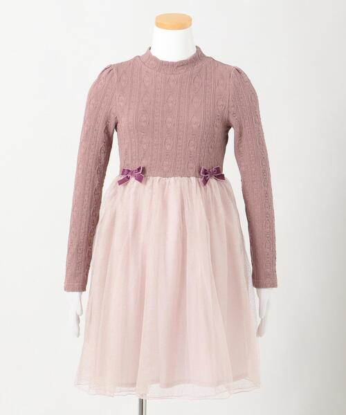 any Fam（エニィファム）の「【140-150cm】ケーブルニットxラメチュール ワンピース（ワンピース）」 - WEAR