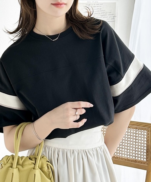 【セール】《JaVa ジャバコラボ》配色で印象UP。綿100％ 袖刺繍編み立てボーダーフットボールT（Tシャツ/カットソー）｜Java（ジャバ）のファッション通販 - ZOZOTOWN