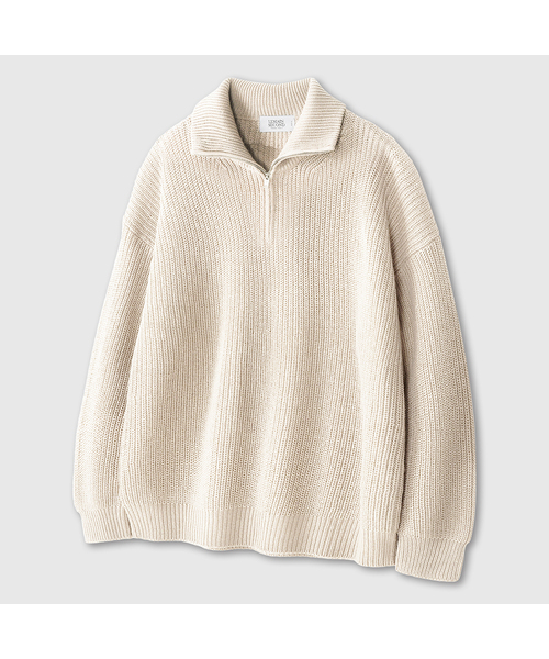 【セール】Overfit volume washable half zip-up hachi knit [ivory]（ニット/セーター ...