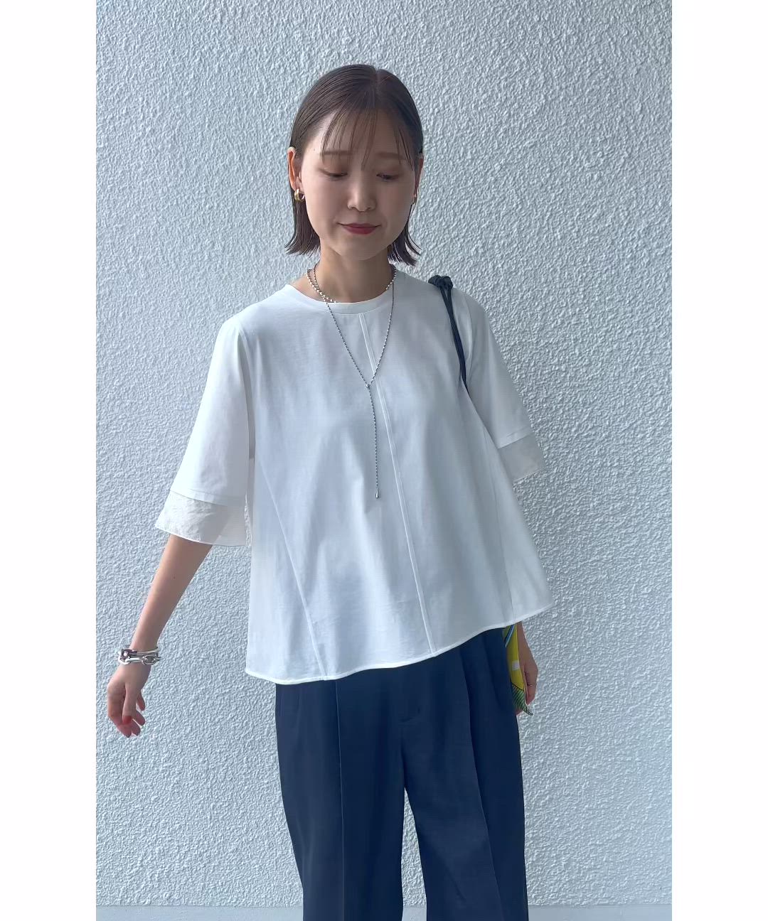 接触冷感 / UVカット〉シアー オーガンジー コンビ プルオーバー（T