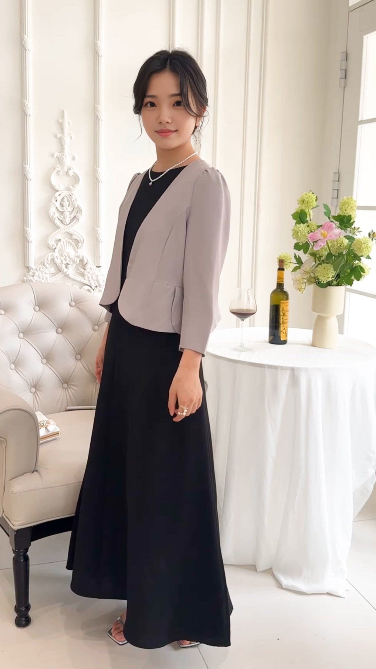 セール】【2点セット】 ノーカラー ジャケット付き Aライン